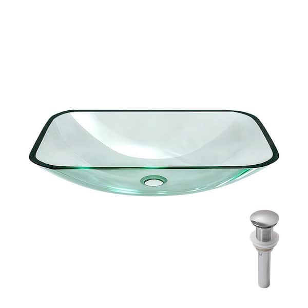 Qidian 22.5 in. Clear Rectangle Tempered Glass Vessel Bathroom Sink ...
