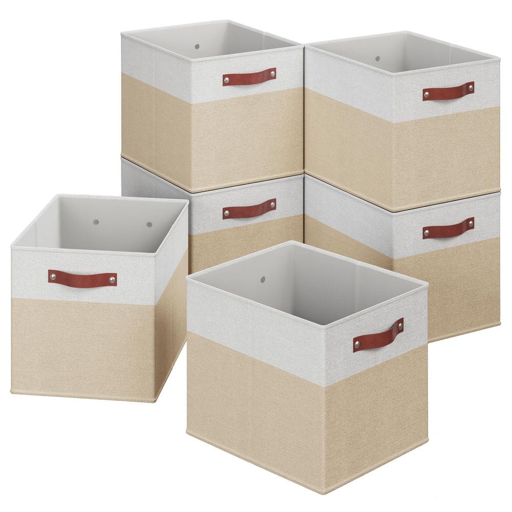 Ornavo Home Beige 13 in. x 15 in. x 13 in. Linen Fabric Decorative ...