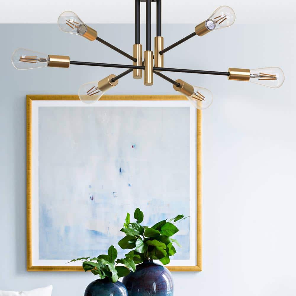 YANSUN 32.7 in. 6-Light Black Unique Modern Sputnik Semi-Flush Mount ...