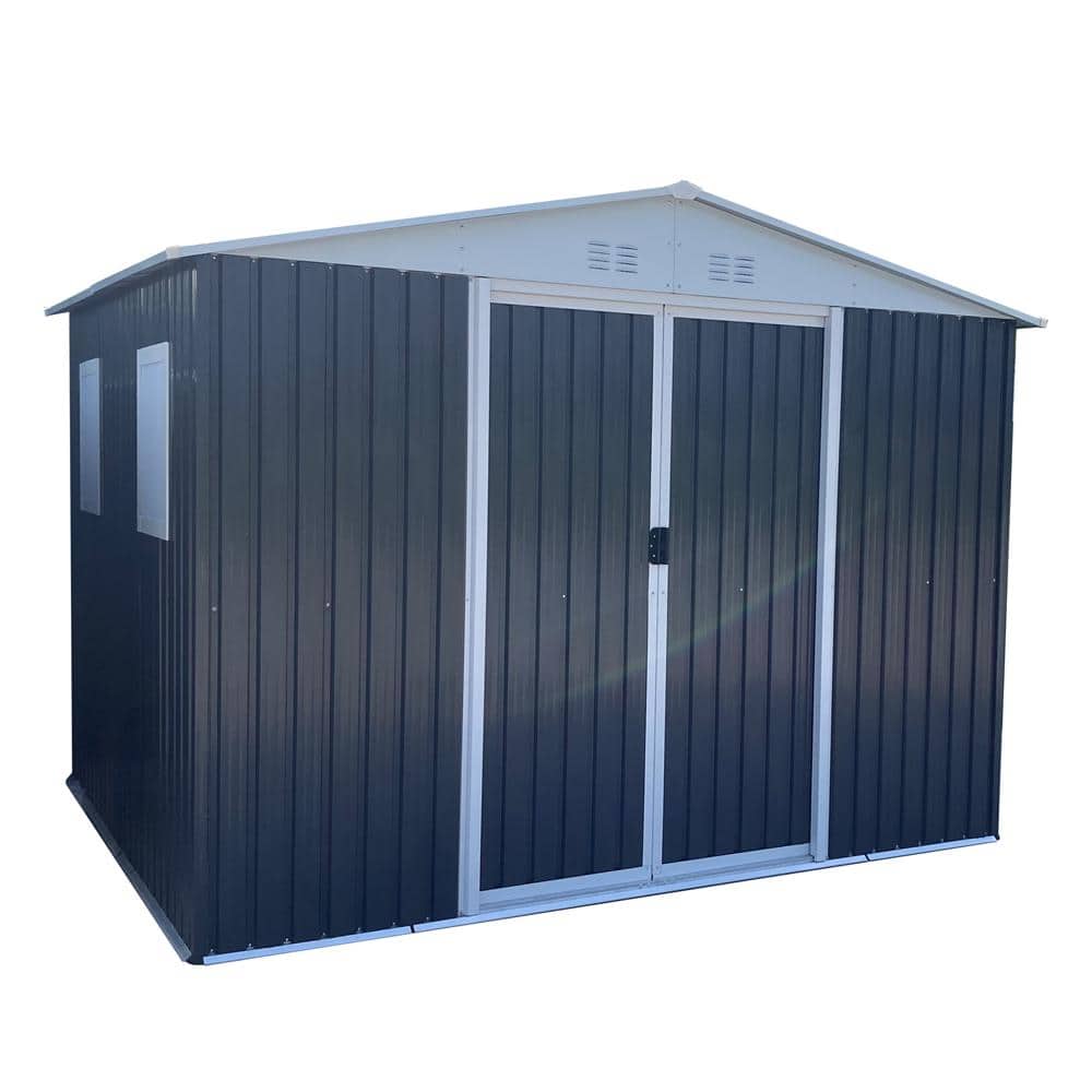 Kahomvis Metal Outdoor Storage Shed, 10 ft. W x 8 ft. D Gray Galvanized ...