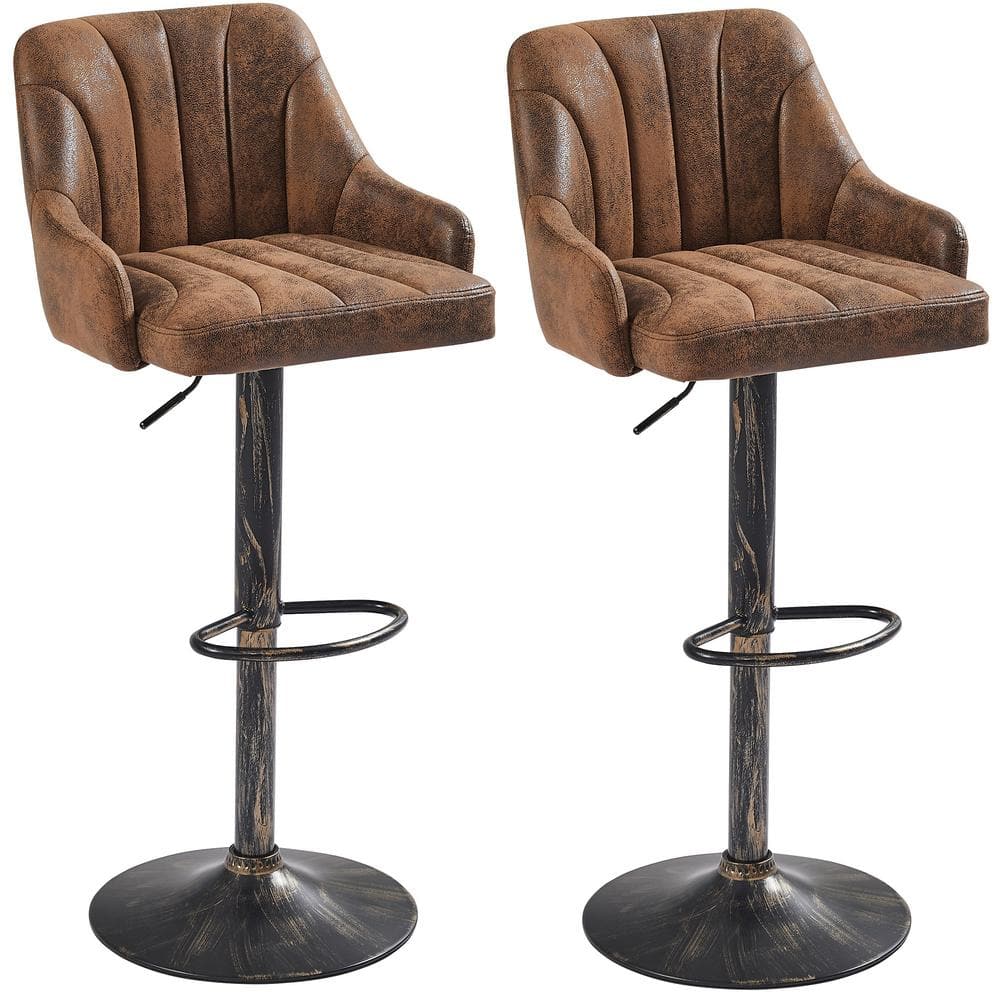 VECELO Swivel Adjustable Bar Stools 22.1 in. Brown Low Back Metal Bar ...