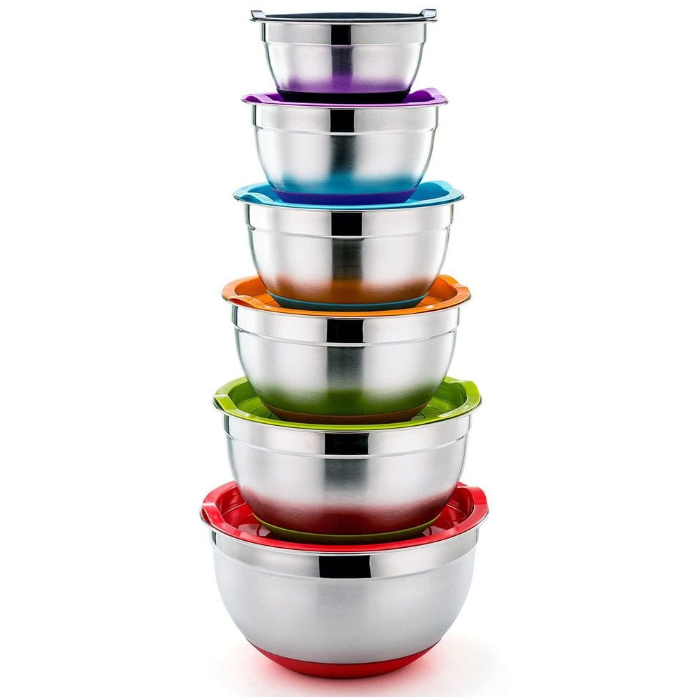 Wudkey 6 Pack Stainless Steel Nesting Mixing Bowls with Fitting Lids ...