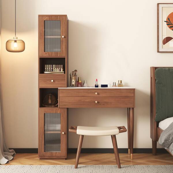 JASIWAY 42 in. Coffee 2 Drawer Dresser with Side Cabinet J-B2217P-CF ...
