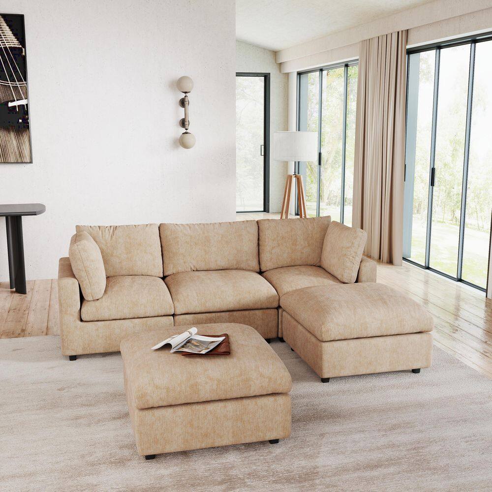Magic Home 100 in. Square Arm 5-Piece Chenille U-Shaped Sectional Sofa ...