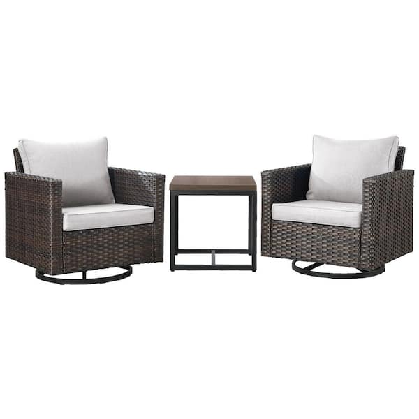 Brown 3-Piece Wicker Patio Conversation Set, Outdoor Swivel Rocking ...