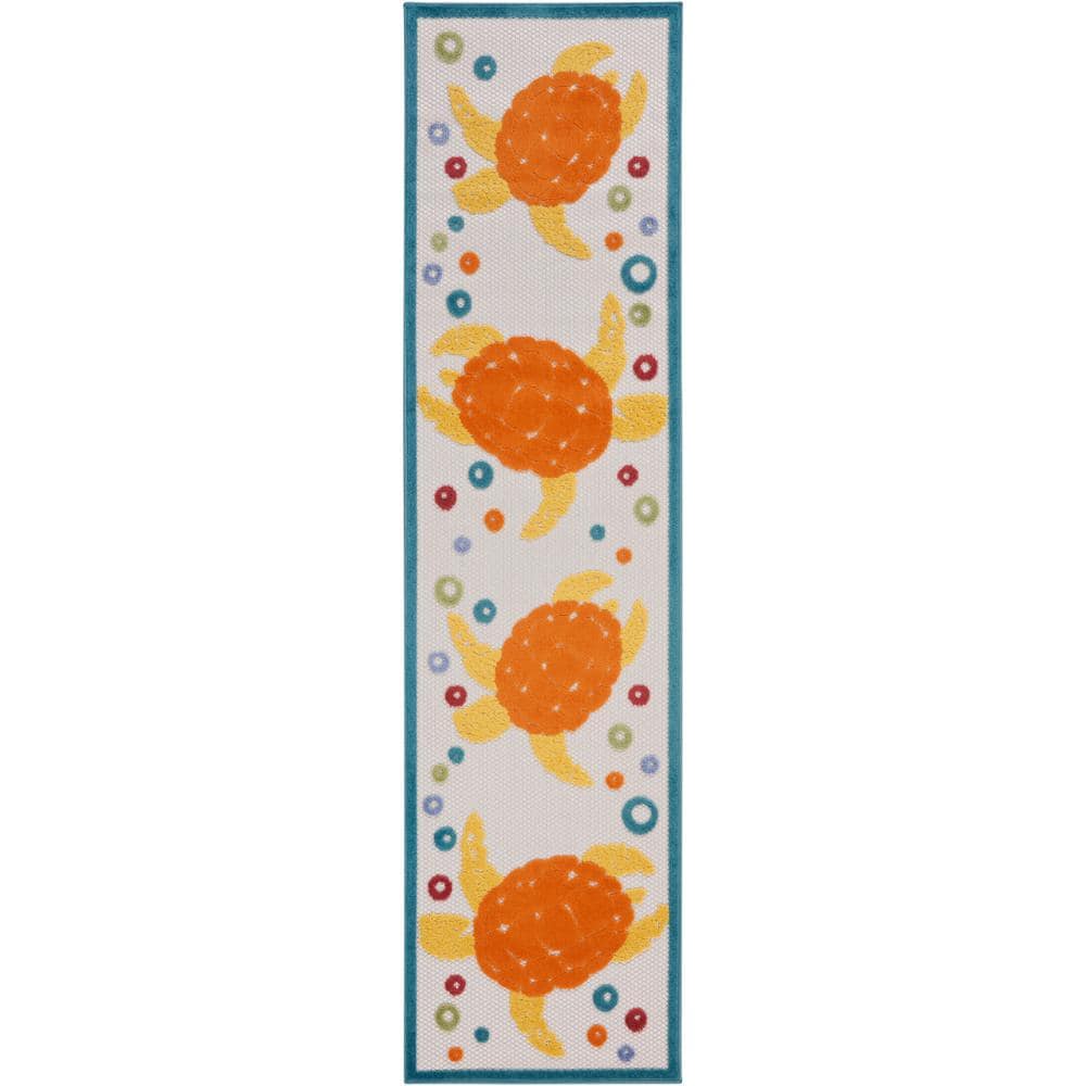 Nourison Aloha Teal Multi 2 ft. x 8 ft. Coastal Sea Turtle Contemporary ...