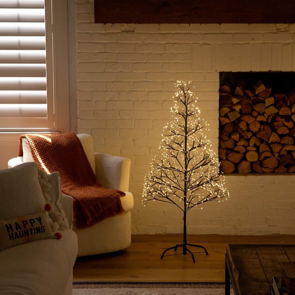 Nearly Natural 4ft. Pre-Lit Artificial Halloween Black Starburst Twig ...