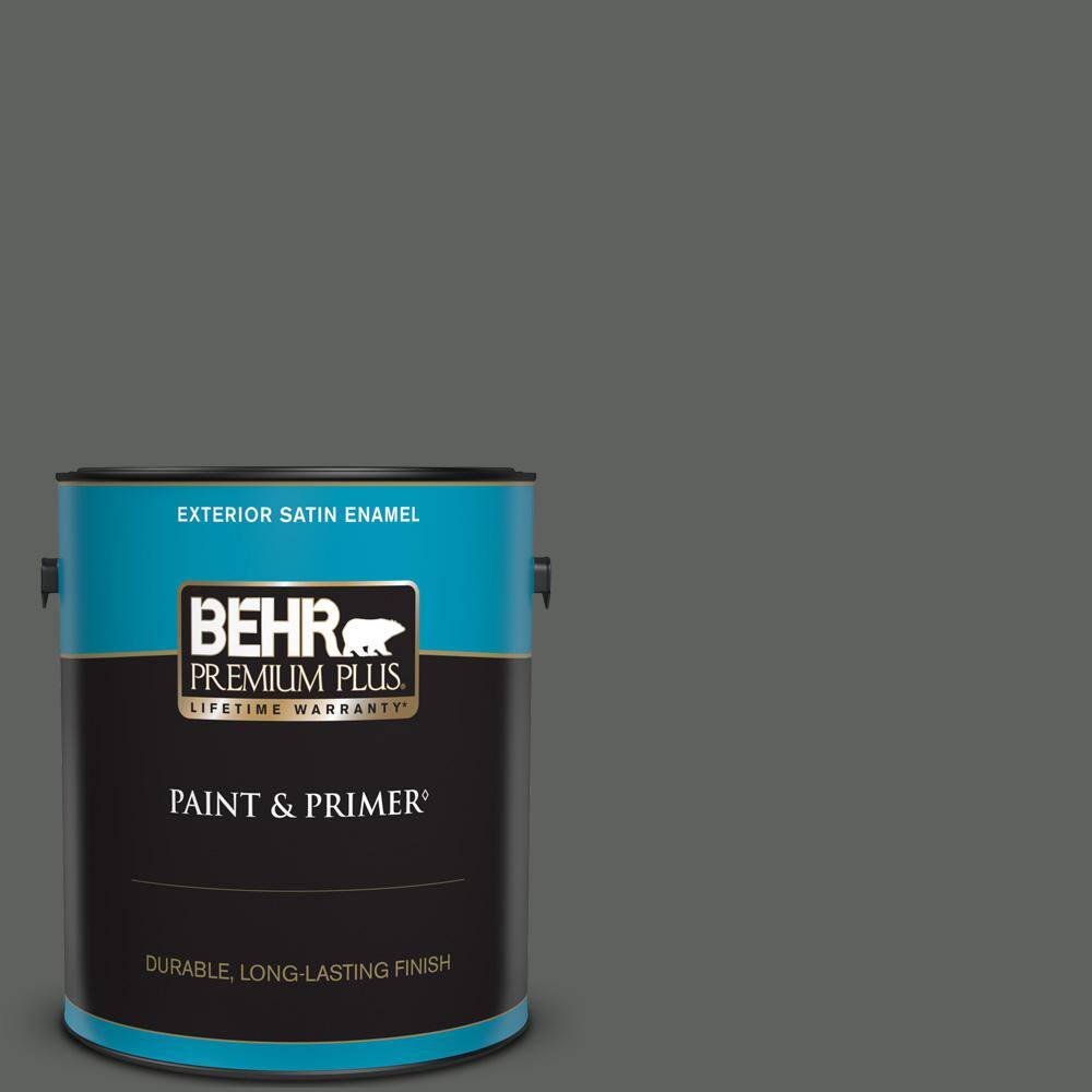 BEHR PREMIUM PLUS 1 gal. #N460-6 Hematite Satin Enamel Exterior Paint ...