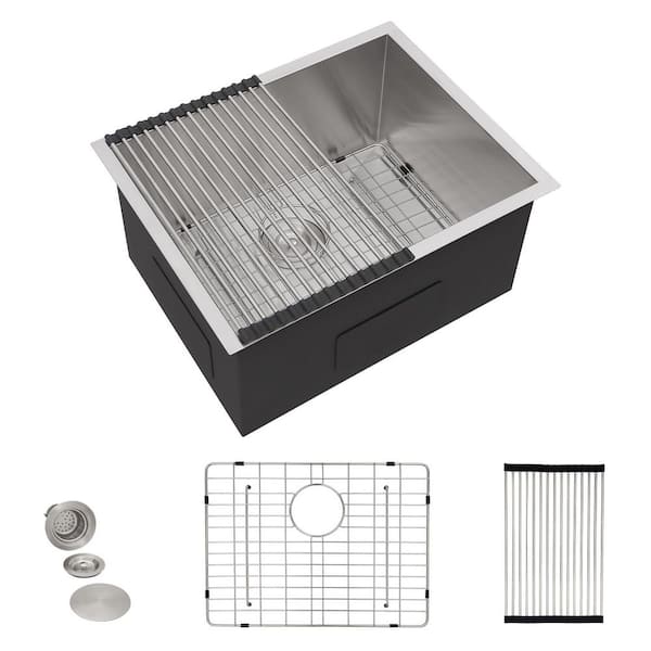 Fulorni 24 in. Undermount Single Bowl Laundry/Utility Sink, 16-Gauge ...