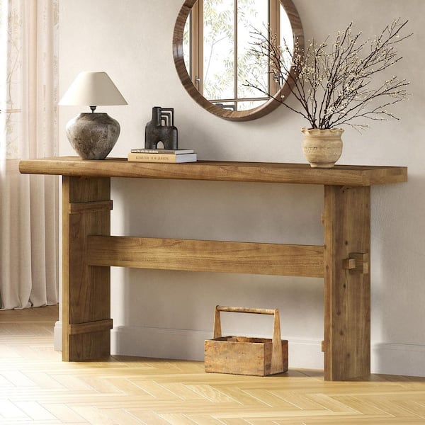 BYBLIGHT 63 in. Long Rustic Brown Rectangle Solid Wood Console Table ...