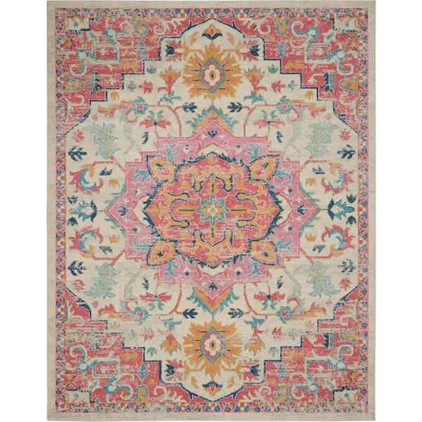 Nourison Passion Ivory/Pink 9 ft. x 12 ft. Persian Modern Transitional ...