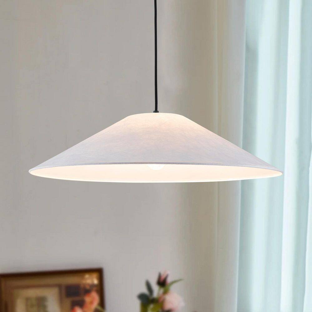 Y'INSP Noto 25.6 in. 1-Light Matte Black Pendant Light with Tyvek paper ...