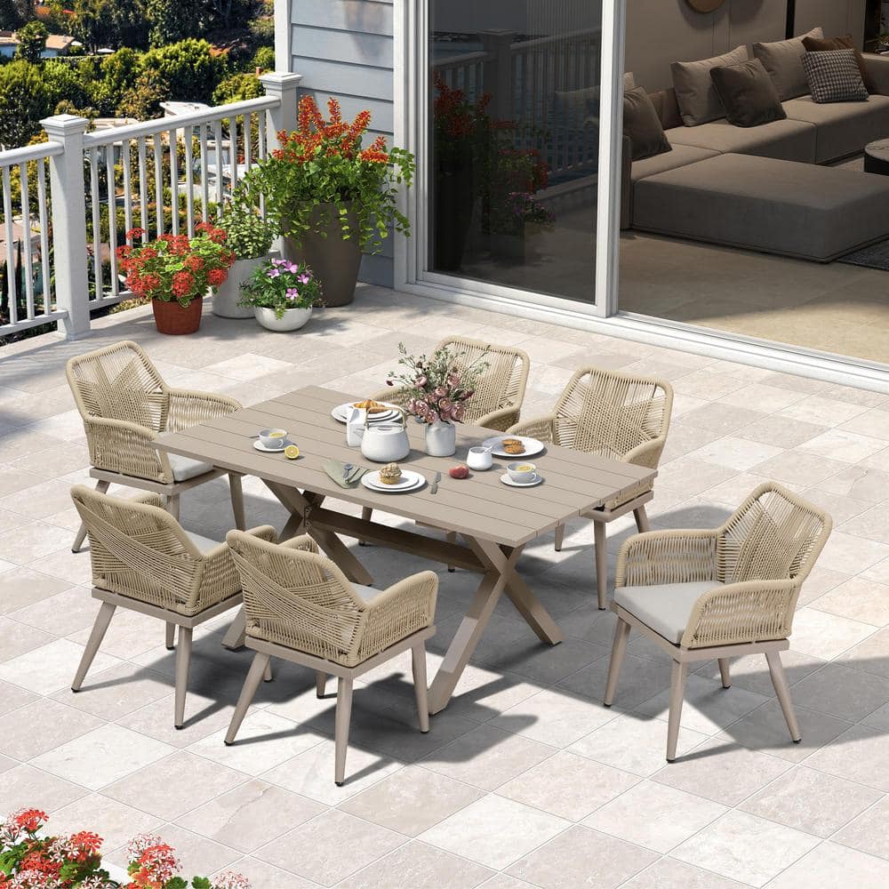 PURPLE LEAF 7-Piece Aluminum All-Weather PE Rattan Rectangular Outdoor ...