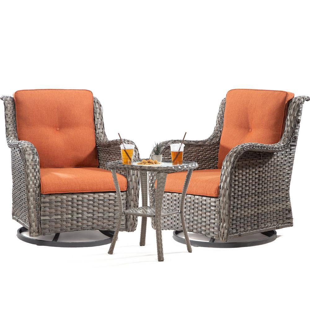 Gardenbee 3-Piece Wicker Swivel Outdoor Rocking Chairs Patio ...