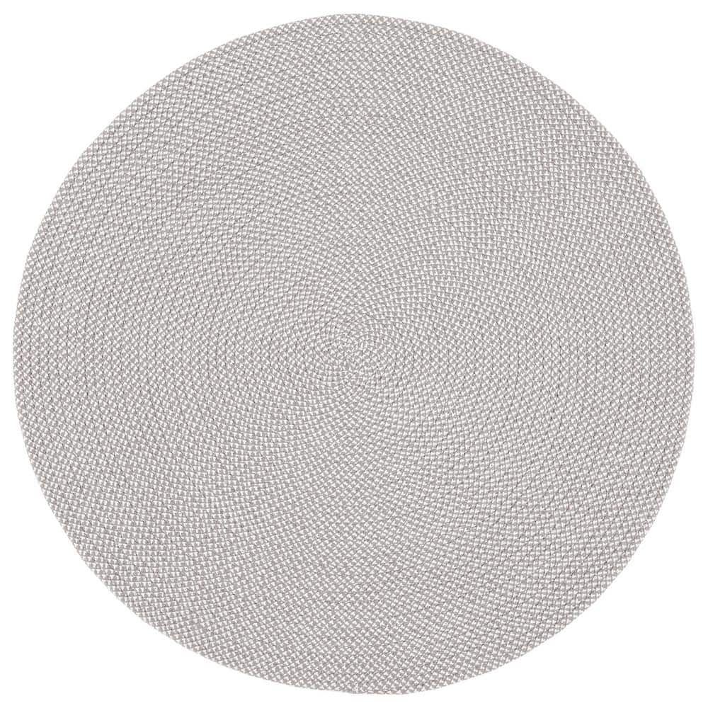 SAFAVIEH Braided Gray Ivory Doormat 3 ft. x 3 ft. Abstract Round Area ...