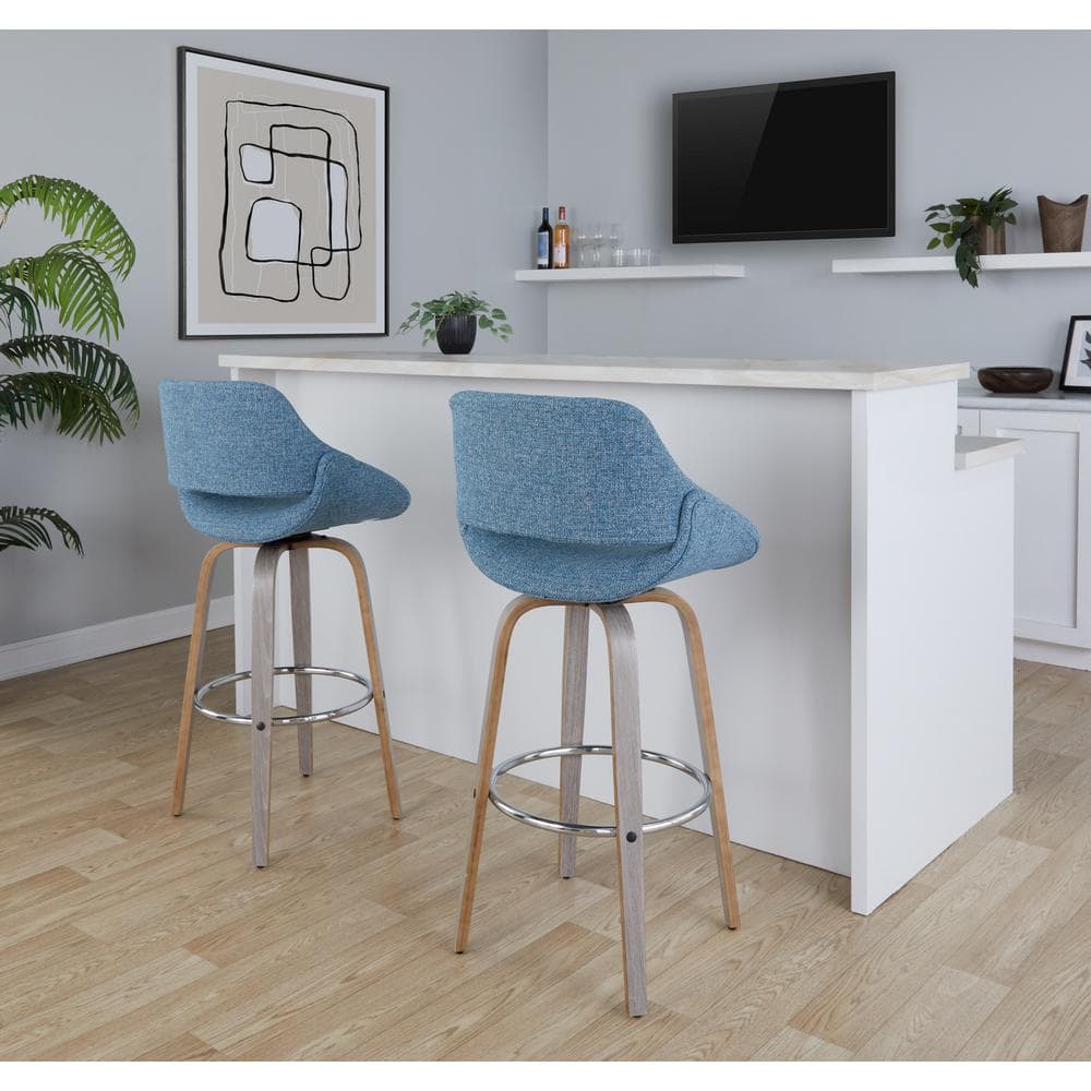 Lumisource Fabrico 29.5 in. Blue Noise Fabric, Light Grey Wood, and ...