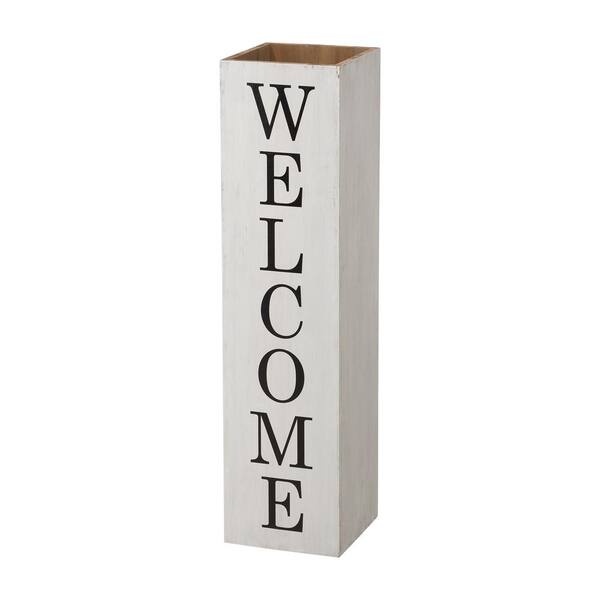 Glitzhome 30 in. H Double Sided Washed White Wooden Box-Shaped WELCOME ...