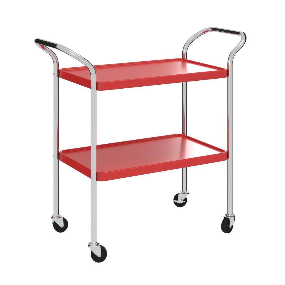 COSCO COSCO Stylaire 2 Tier Serving Cart, Red and Silver 14230RED1E ...