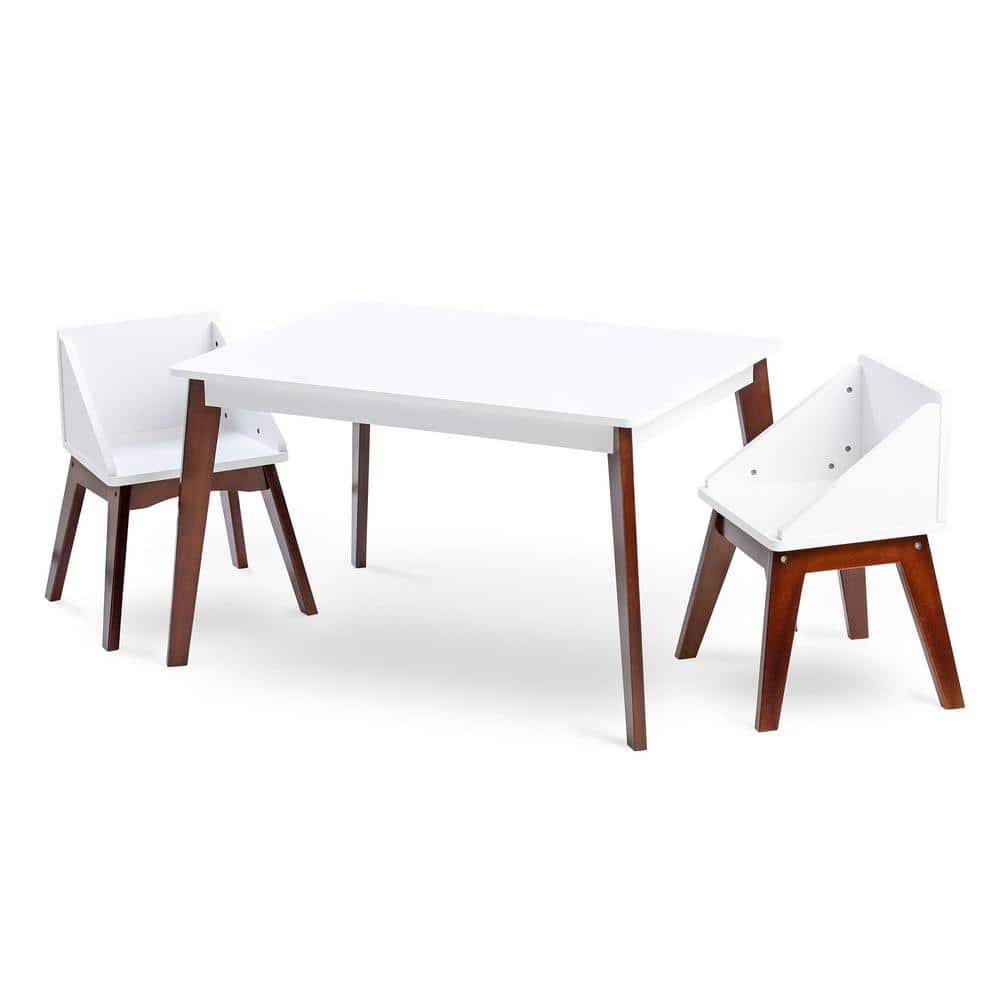 Wildkin White Modern Table and Chair Set Table Espresso Legs with White ...