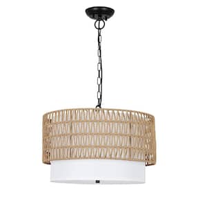 Lasaideal Boho 18 in. 5-Light Beige Rattan Pendant Light Chandelier ...