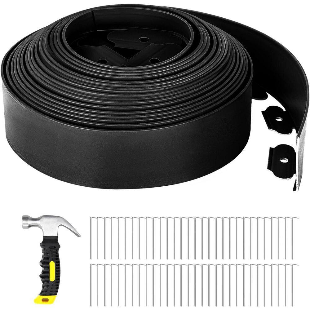 SenQWFa 66 ft. x 4 in. No-Dig Landscape Black Rubber Edging with 60 ...