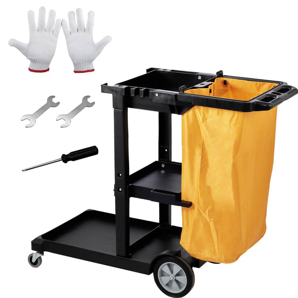 SKYSHALO Cleaning Cart,3-Shelf Commercial Janitorial Cart,200 lbs ...