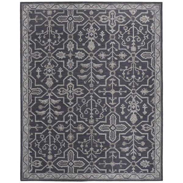 HomeRoots 8 ft. x 10 ft. Blue and Gray Floral Area Rug 2000513663 - The ...