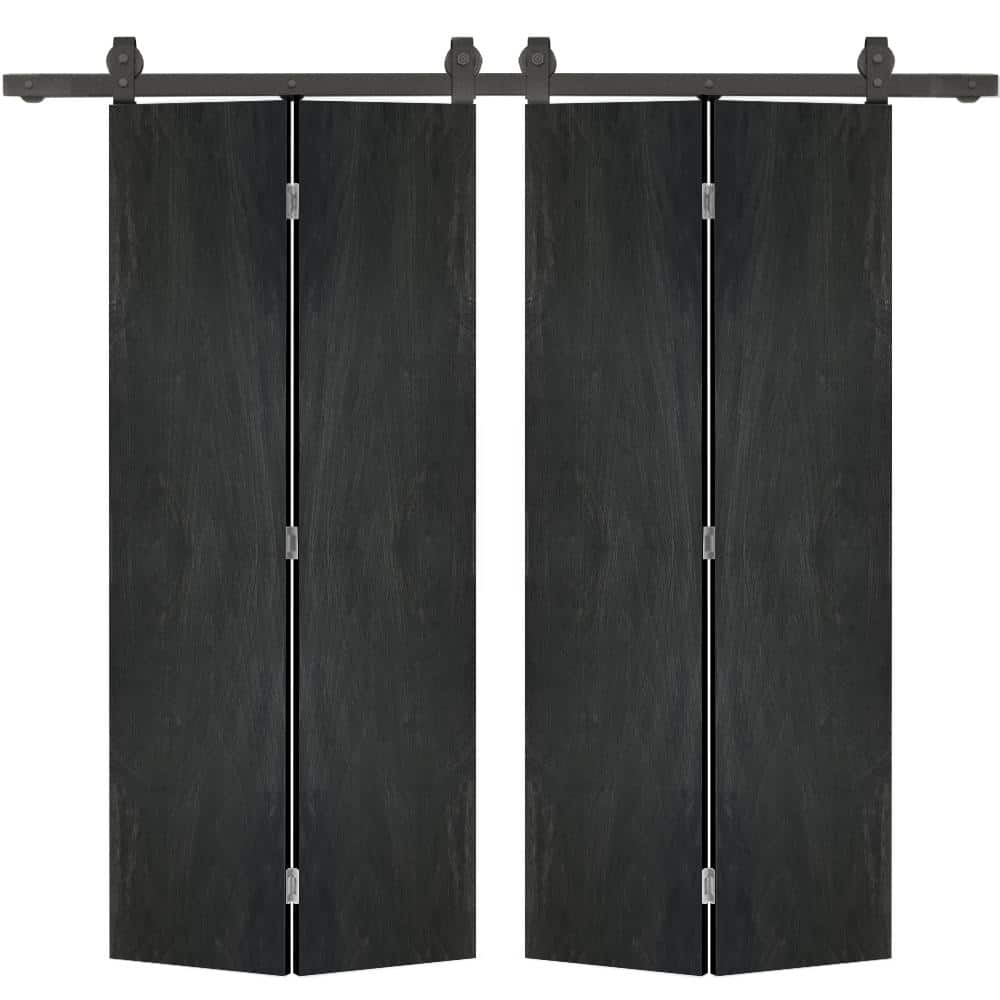 CALHOME 72 in. x 80 in. Black Stained MDF Composite Hollow Core Double ...