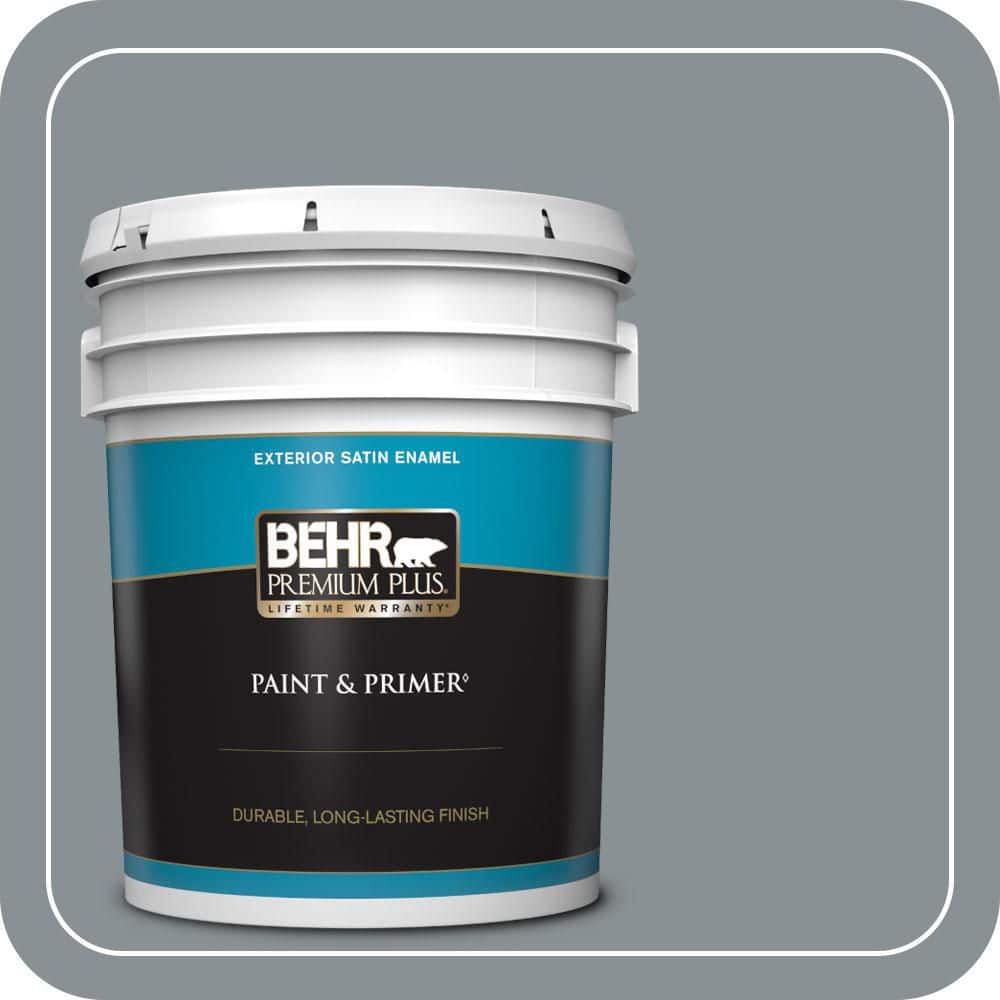 BEHR PREMIUM PLUS 5 gal. #MQ5-29 Gotham Gray Satin Enamel Exterior ...
