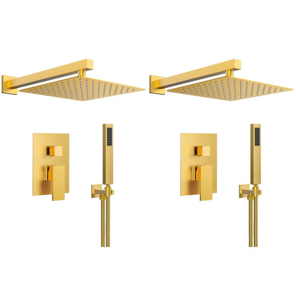 EVERSTEIN 2-Pack Single-Handle Rain 2-Spray Square 10 in. Dual Shower Head Fixed and Handheld ...