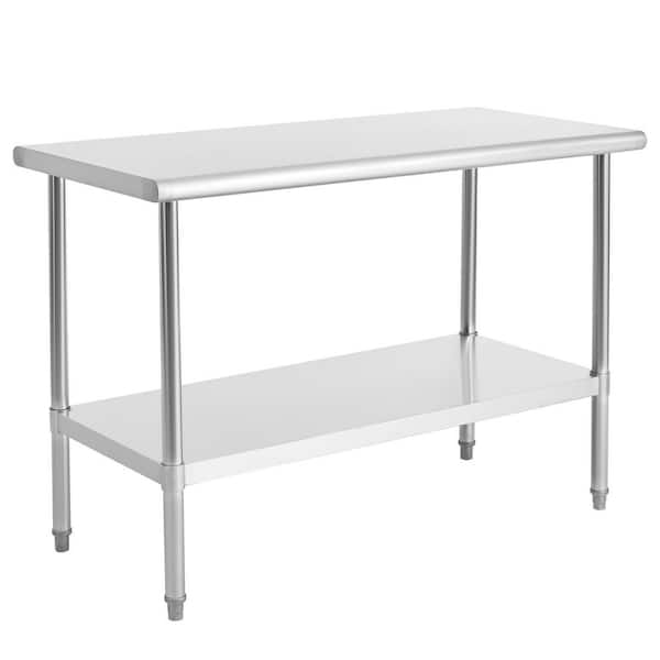 Silver Stainless Steel 48 in. Kitchen Prep Table with Wheels ...