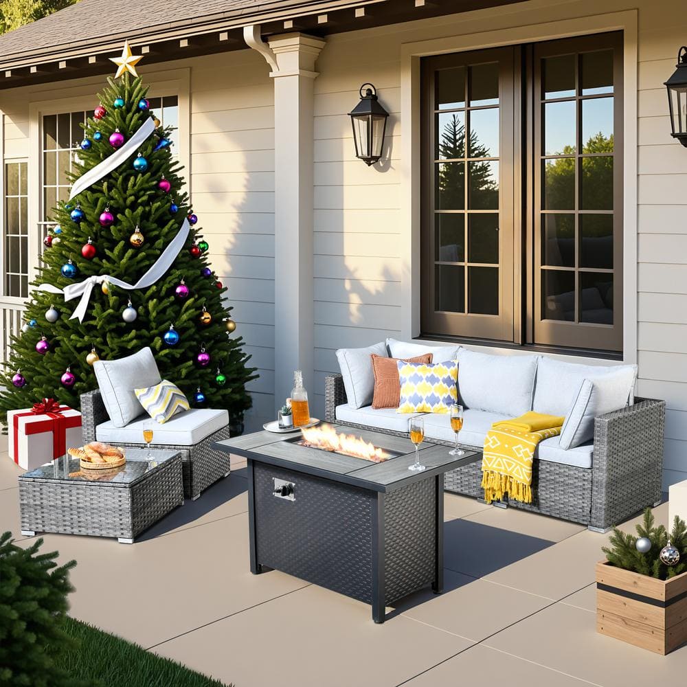 HOOOWOOO Messi Gray 6-Piece Wicker Outdoor Patio Conversation Sectional ...