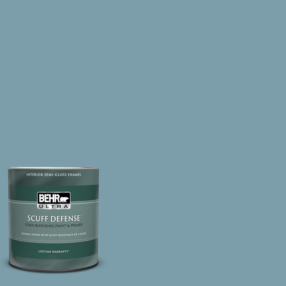 BEHR ULTRA 1 qt. #S470-4 Dolphin Blue Extra Durable Semi-Gloss Enamel ...