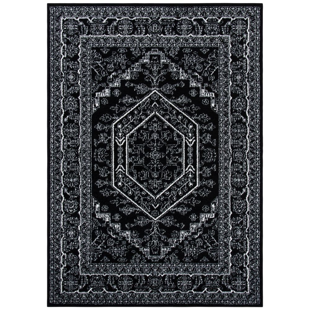SAFAVIEH Adirondack 3 ft. x 4 ft. Black/Ivory Border Medallion Area Rug ...