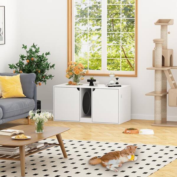 FUFU&GAGA Large Cat Litter Box Enclosure for 2 Cats, Indoor Wood ...