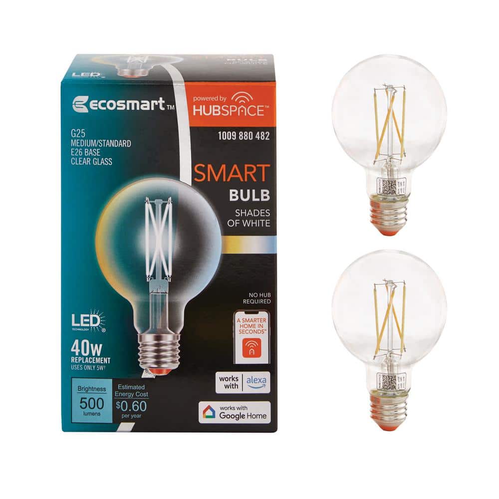 EcoSmart 40-Watt Equivalent Smart G25 TUNWHT 2700K-6500K Clear CEC LED ...