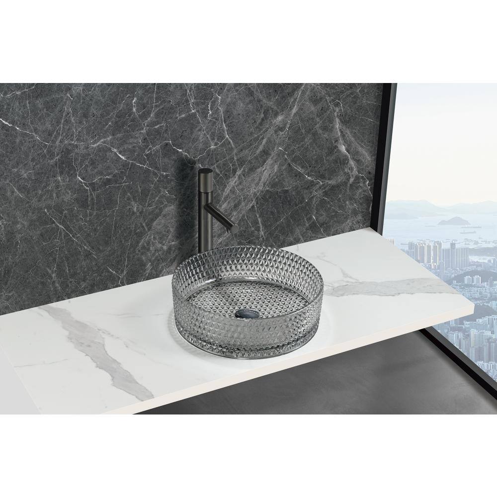 castellousa Scotch 16 in. Modern Light Gray Tempered Glass Crystal ...