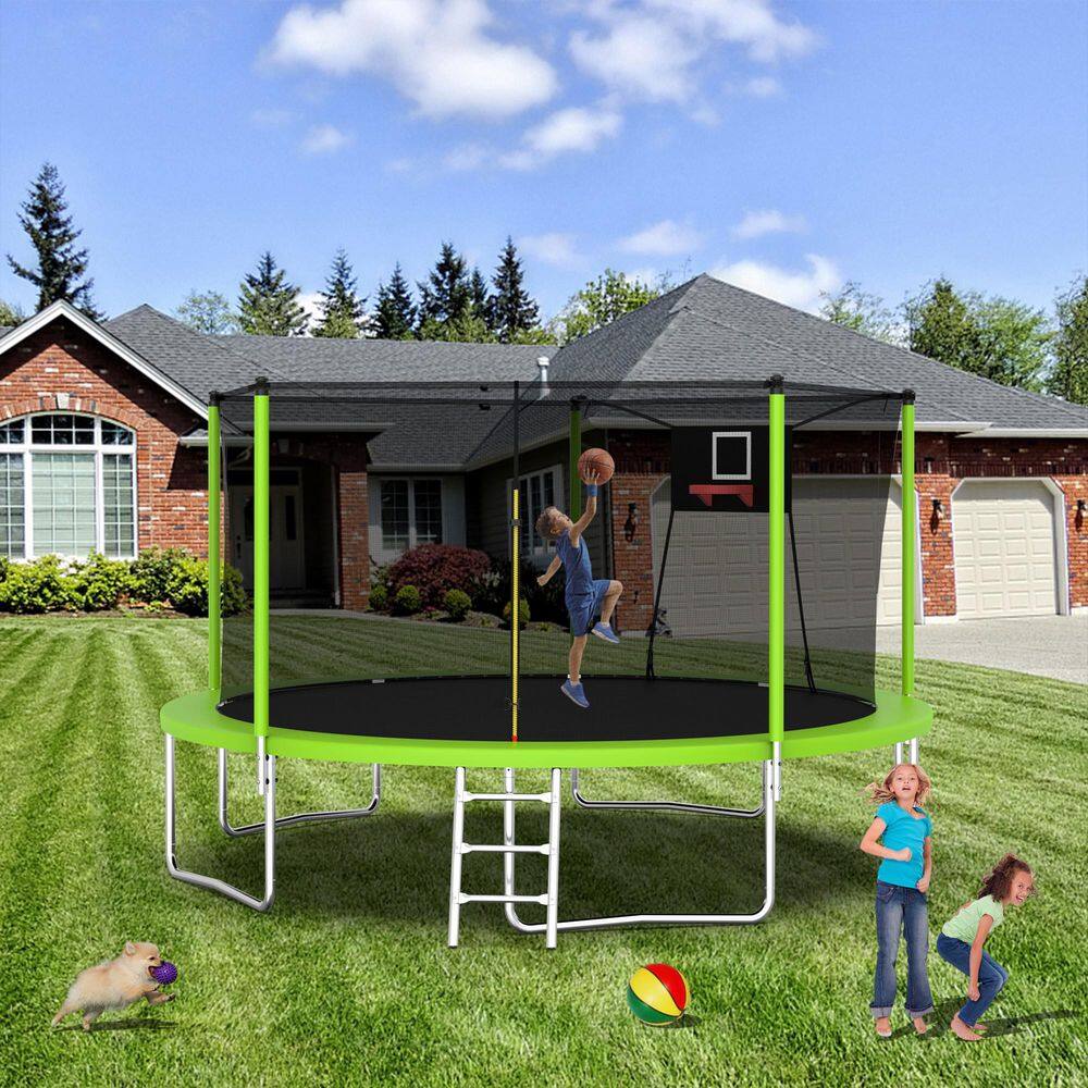 14 ft. Trampoline with Basketball Hoop Outdoor Trampolines with Ladder ...
