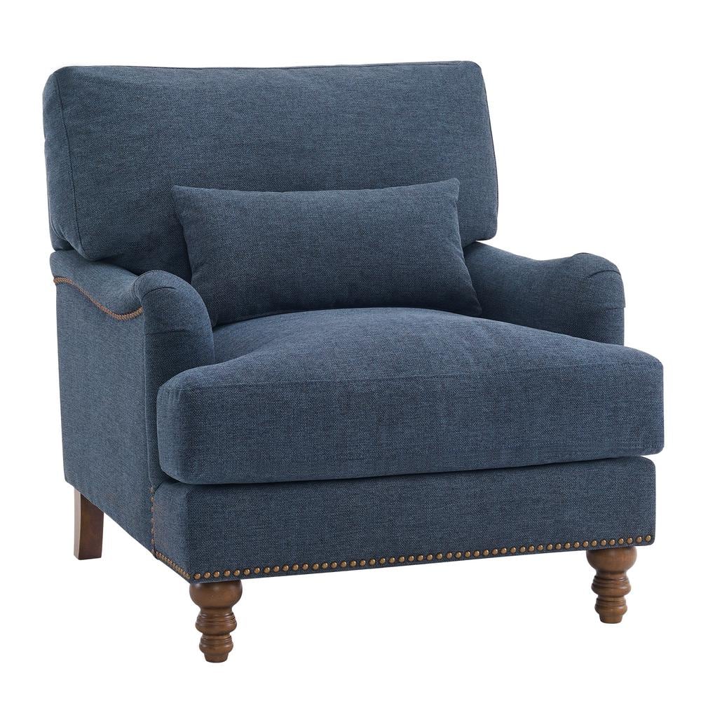 LUE BONA Blue Fabric Upholstered Club Chair Filled with Goose Down and ...