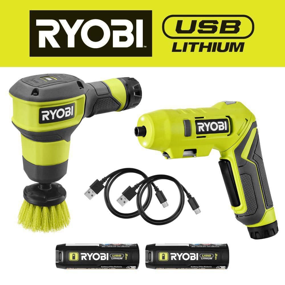 RYOBI USB Lithium 2-Tool Combo Kit with Screwdriver, Compact Scrubber ...