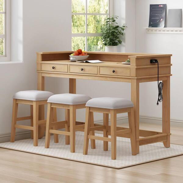 Harper & Bright Designs 4-Piece Natural Dining Bar Table Set with ...