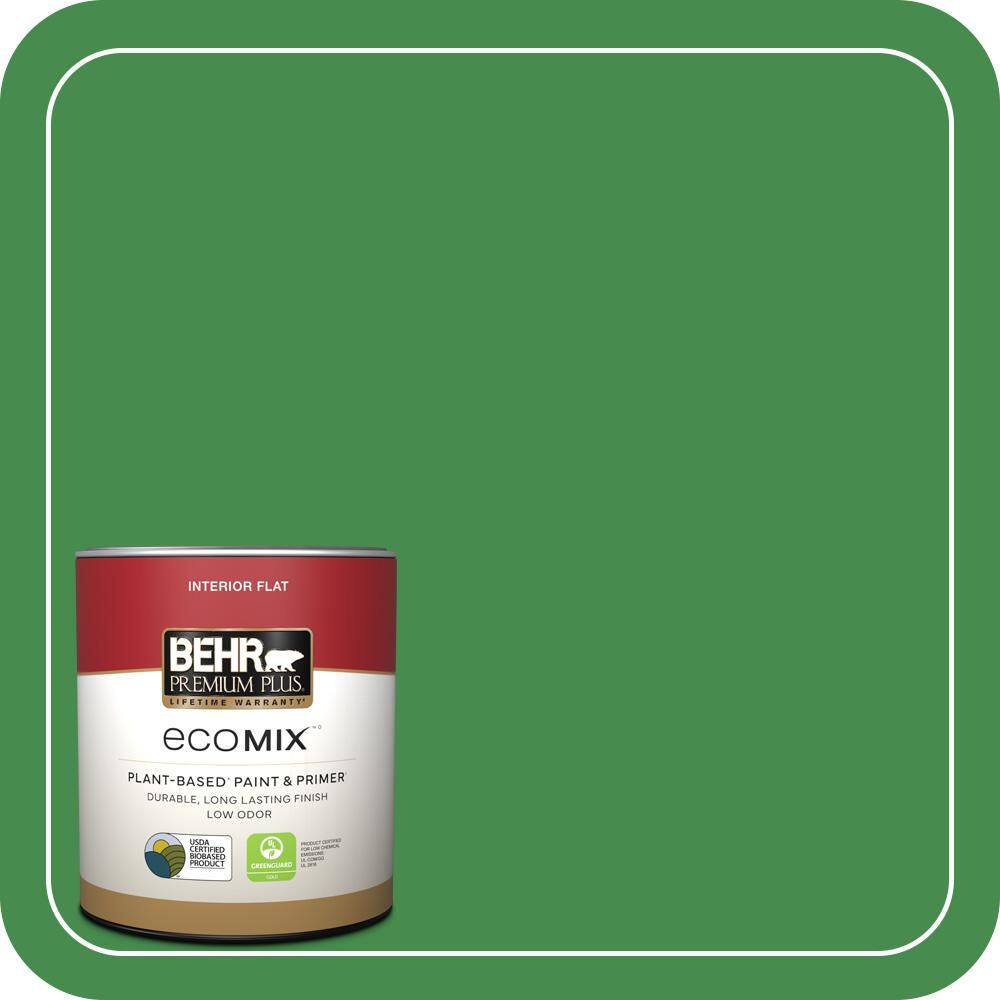 BEHR PREMIUM PLUS 1 qt. #MQ4-48 Planet Green Flat EcoMix Plant-Based ...