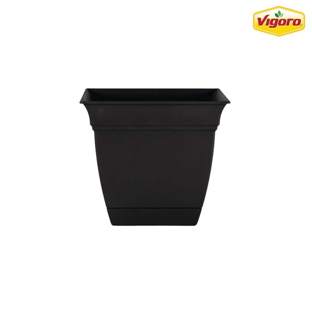 Vigoro 10 in. Mirabelle Medium Black Plastic Square Planter (10 in. D x ...