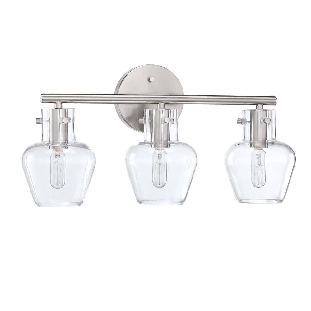PUDO 18.6 in. 3-Light White Bathroom Vanity Light with Clear Glass ...