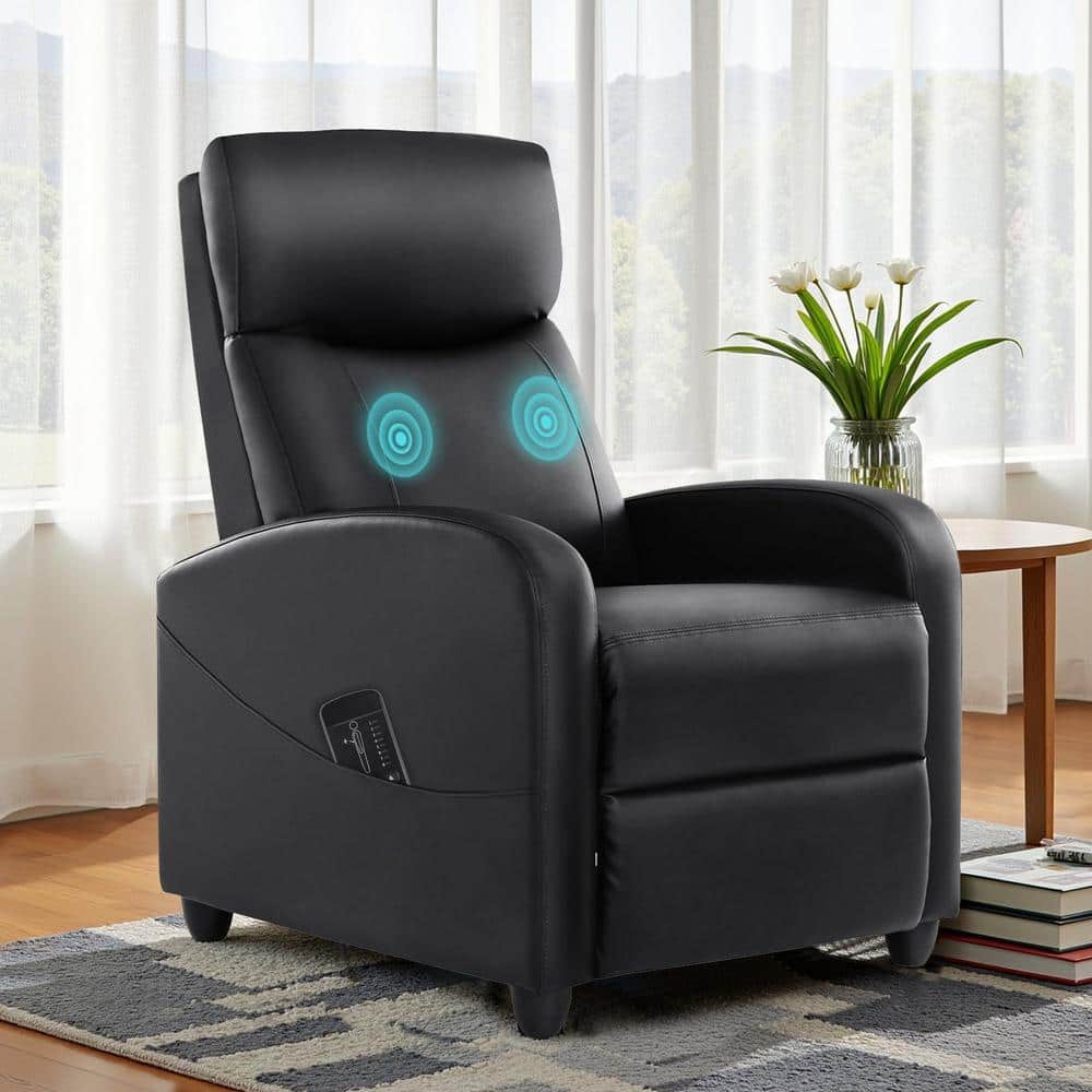 WONDER COMFORT Black PU Leather Recliner Massage Small Home Theater Seating Adjustable Recliner ...