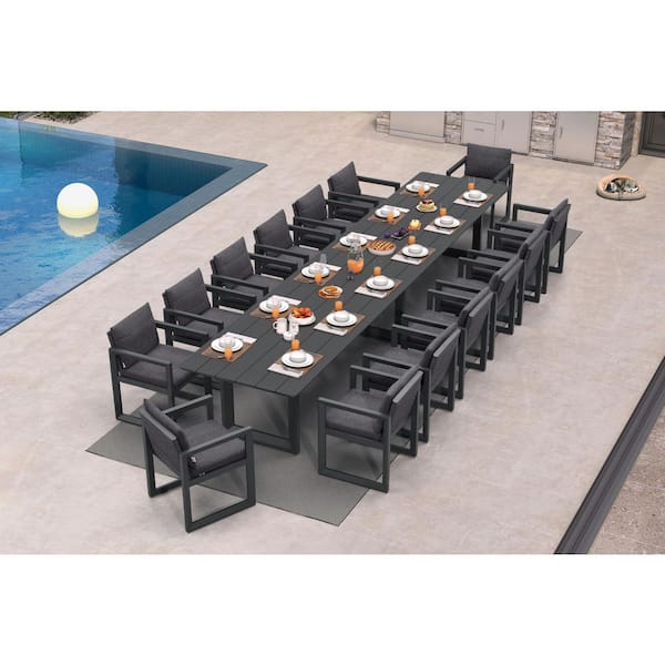 PURPLE LEAF 15-Piece Aluminum Outdoor Dining Set All-Weather Modern ...