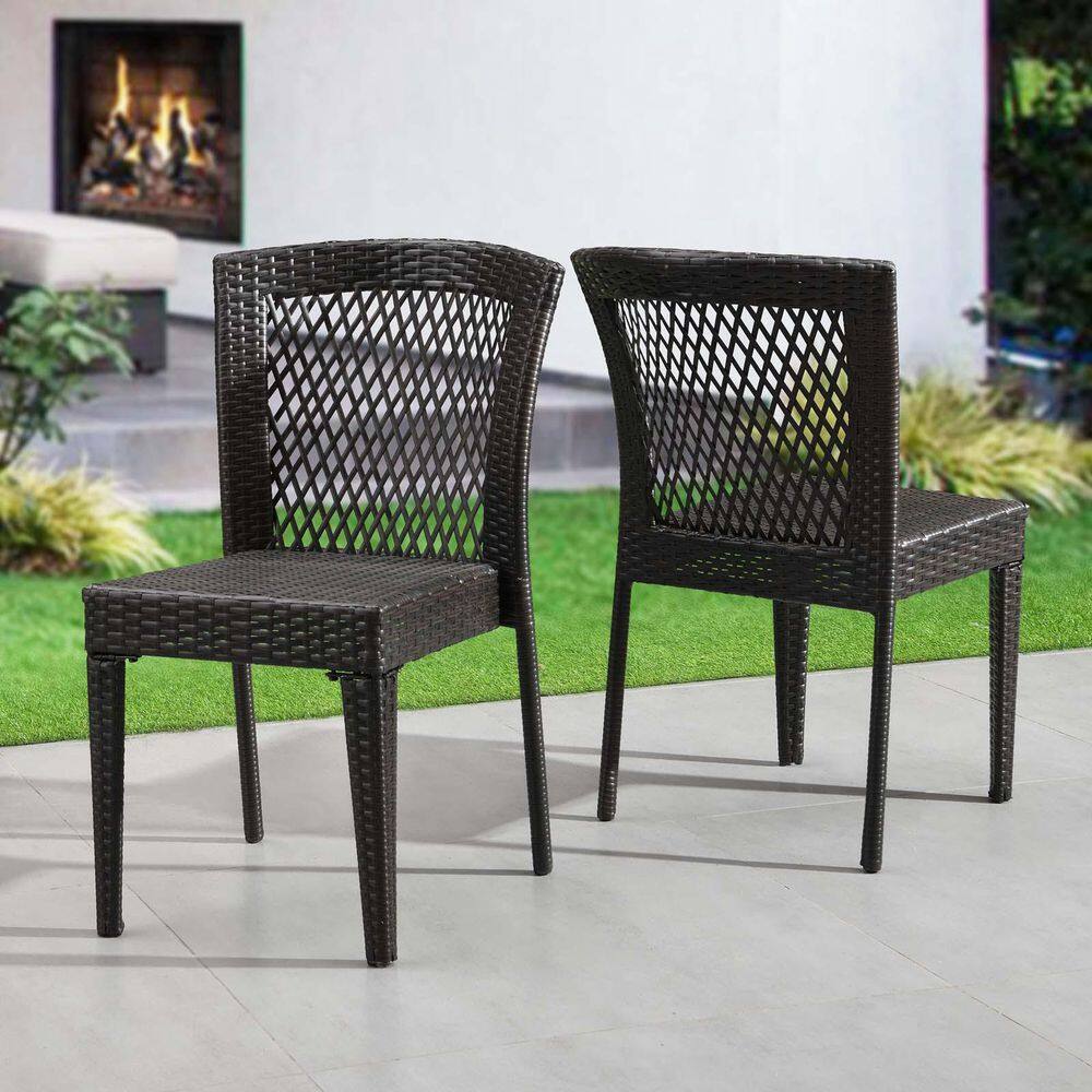 Modern Wicker and Metal Outdoor Stackable Dining Chairs Set of 2, All ...