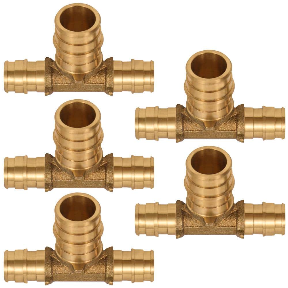 PLUMBFLEX 1/2 in. x 1/2 in. x 3/4 in. 90° PEX A Expansion Pex Reducing Tee, Lead Free Brass For ...