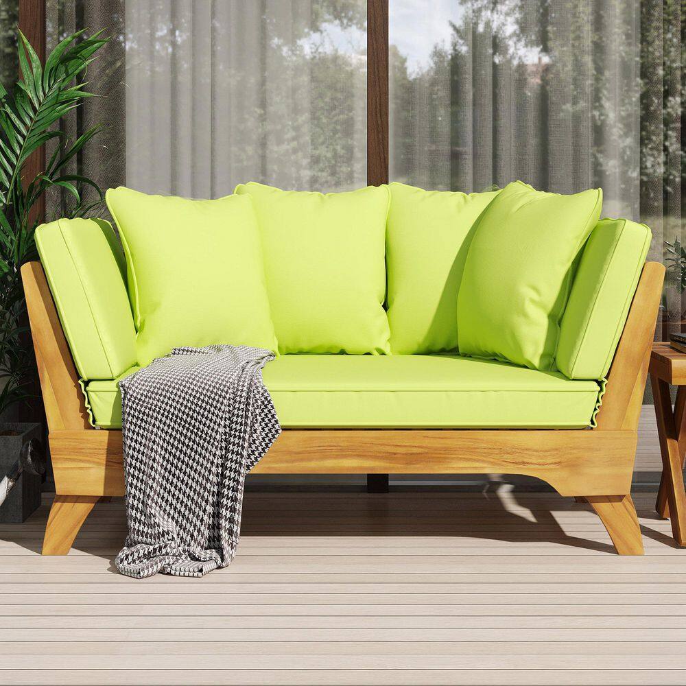 Coporesell 1-Piece Wood Outdoor Couch with Green Cushions CLSUPS01GRN ...