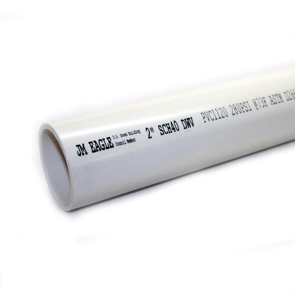 JM EAGLE 2 in. x 10 ft. White Rigid PVC Schedule 40 DWV Plain End Pipe ...